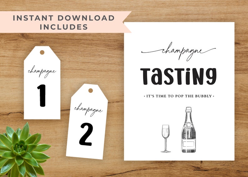 Champagne Tasting Party Kit Champagne Card Tags Placemat - Etsy