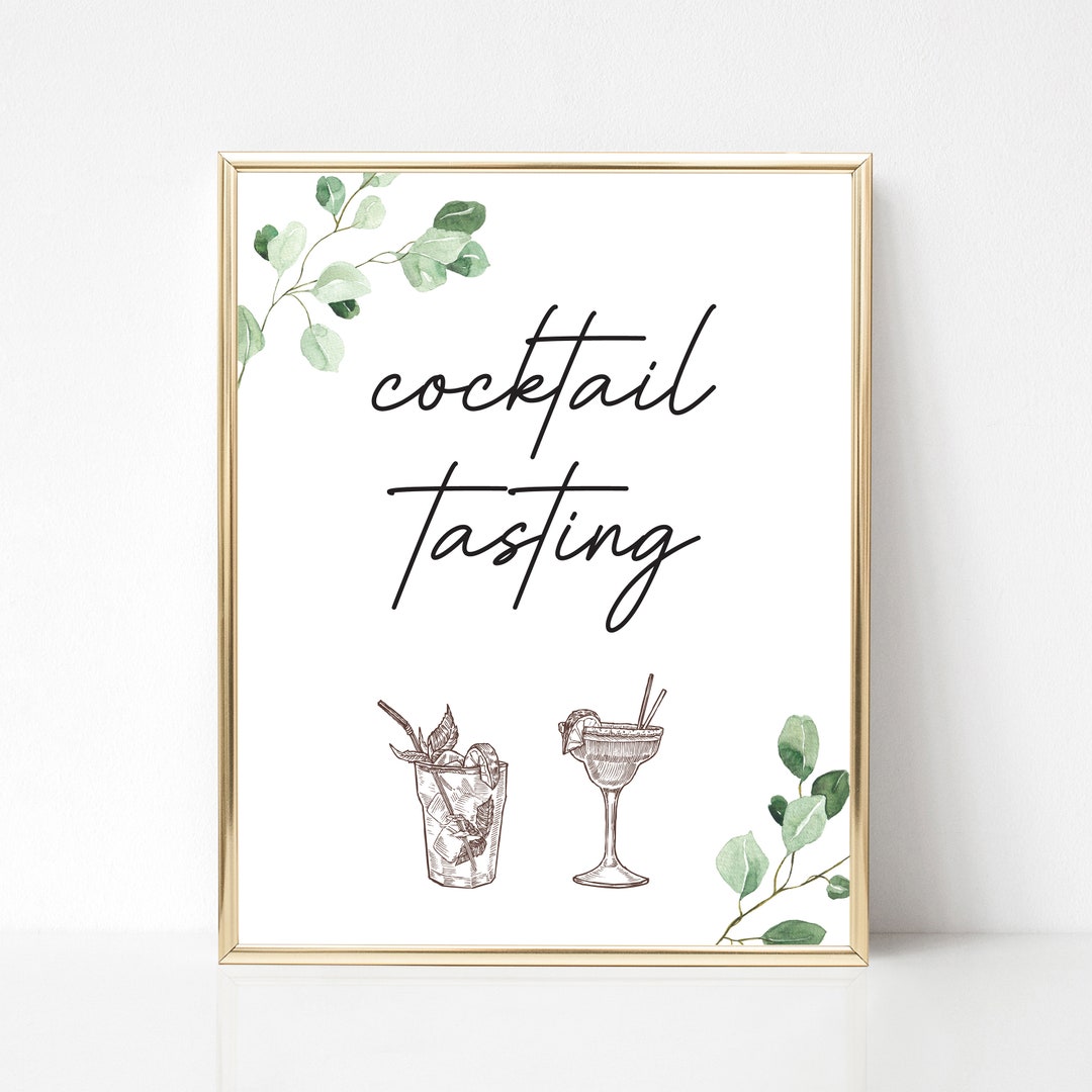 Cocktail Tasting Party Sign, Greenery Cocktail Tasting Bridal Shower ...