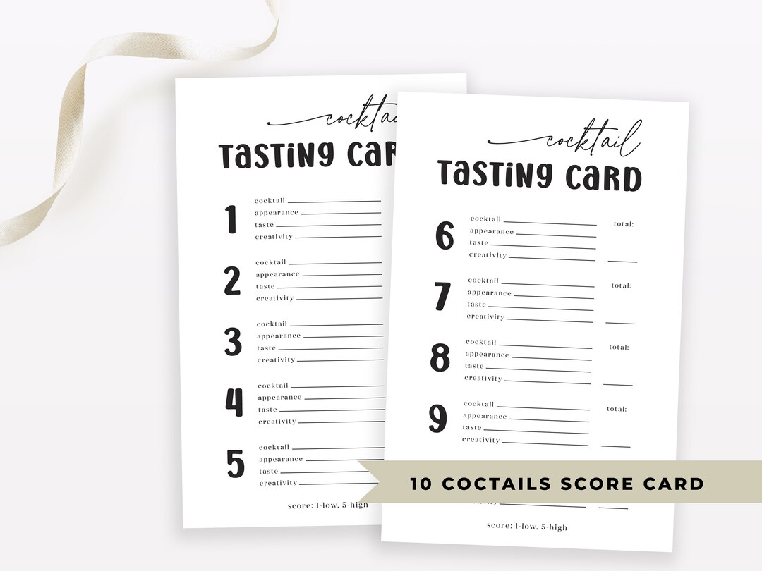 Printable Cocktail Tasting Scorecards up to 10 Cocktails - Etsy