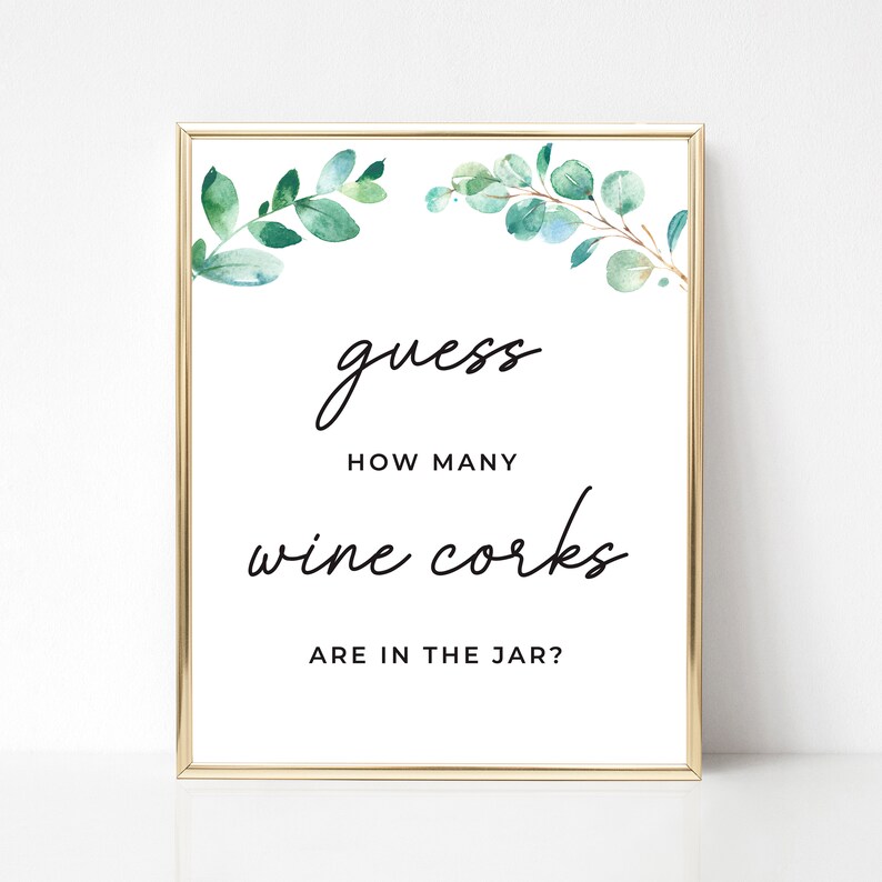 Guess How Many Corks Bridal Shower Game, Greenery How Many Wine Corks ...