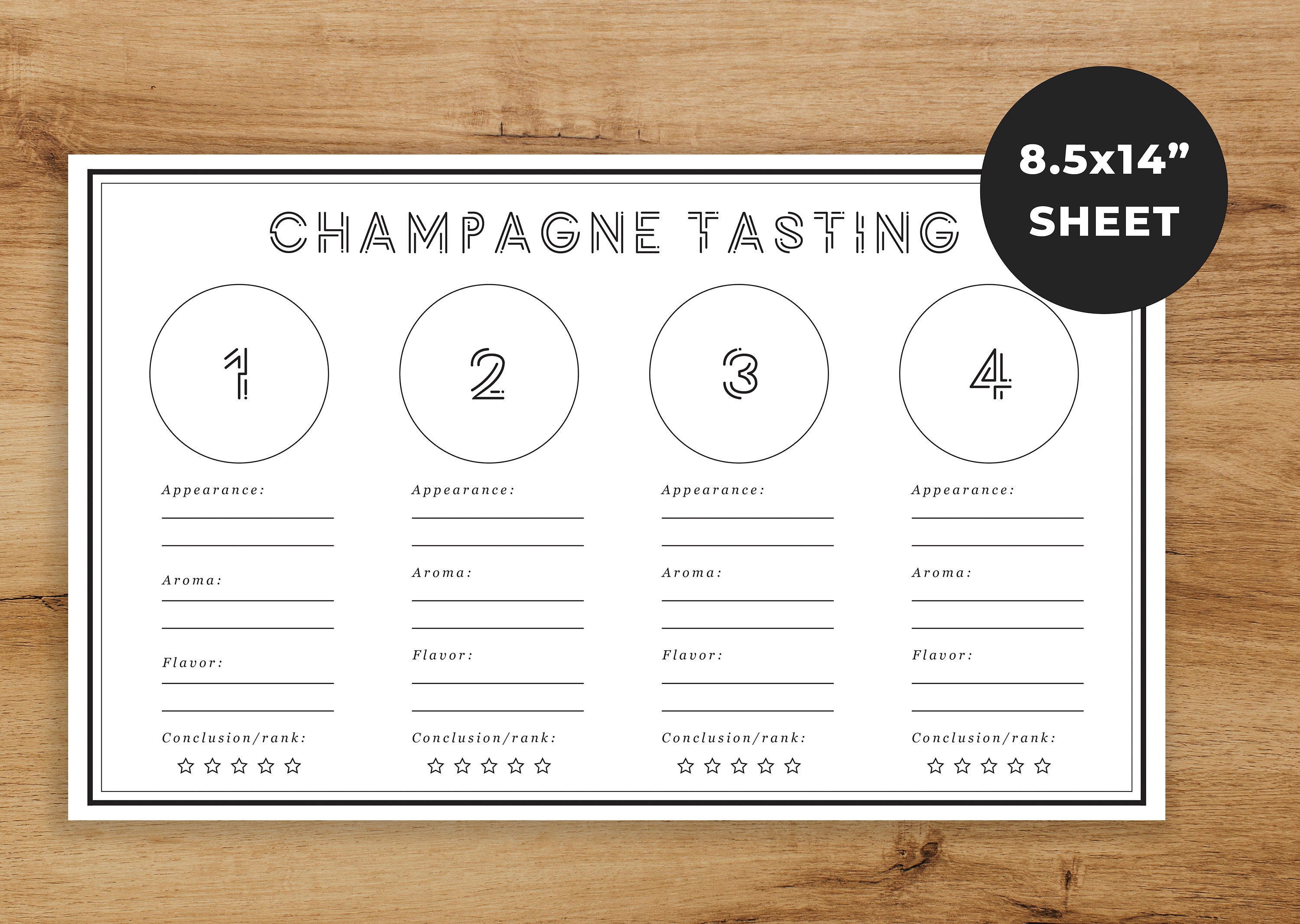 Champagne Tasting Sheet, Printable Champagne Tasting Score Placemat ...