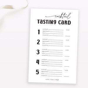 Cocktail Tasting Score Card - up to 5 Cocktails, Cocktail Tasting Party ...