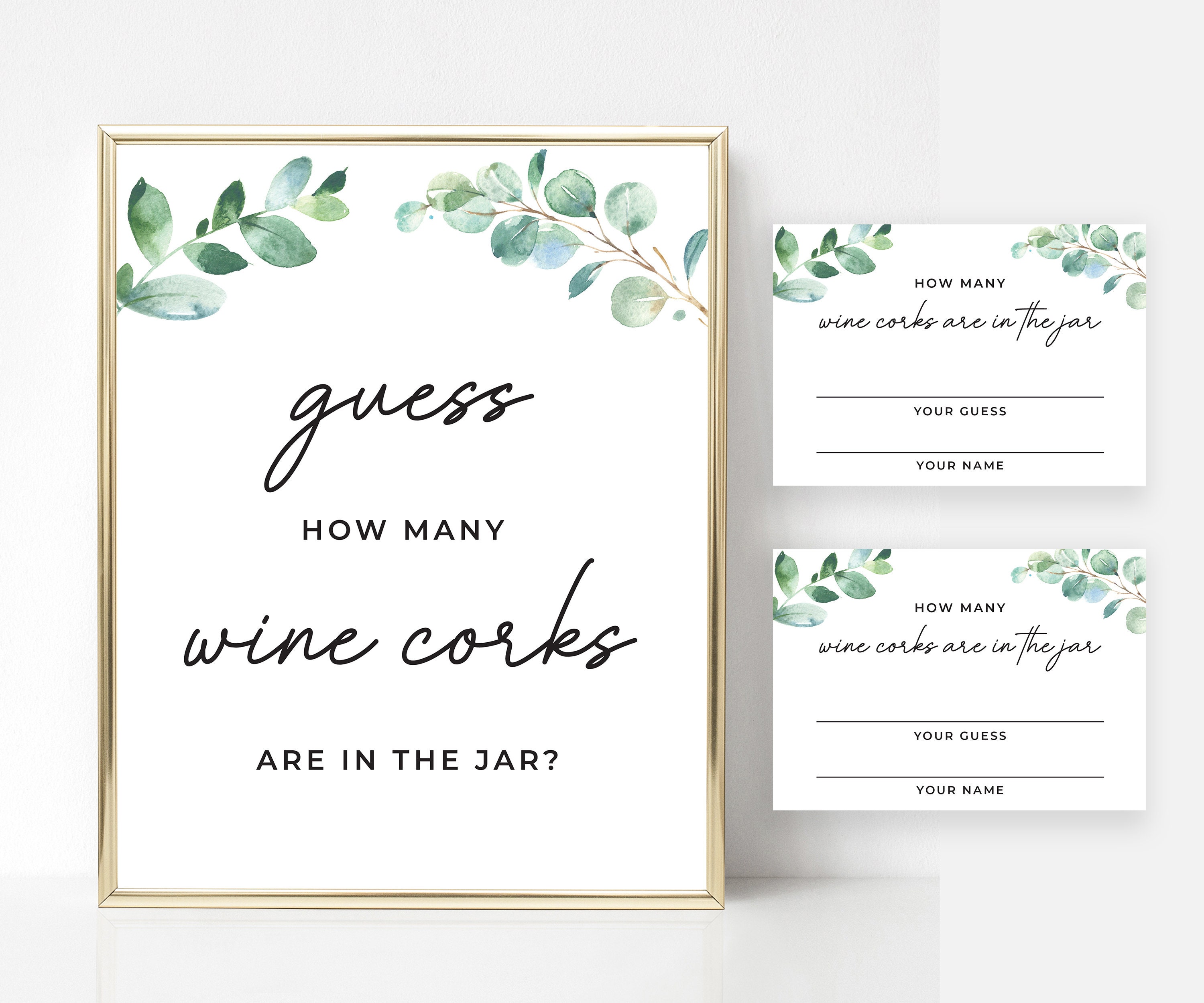 Guess How Many Corks Bridal Shower Game, Greenery How Many Wine Corks ...
