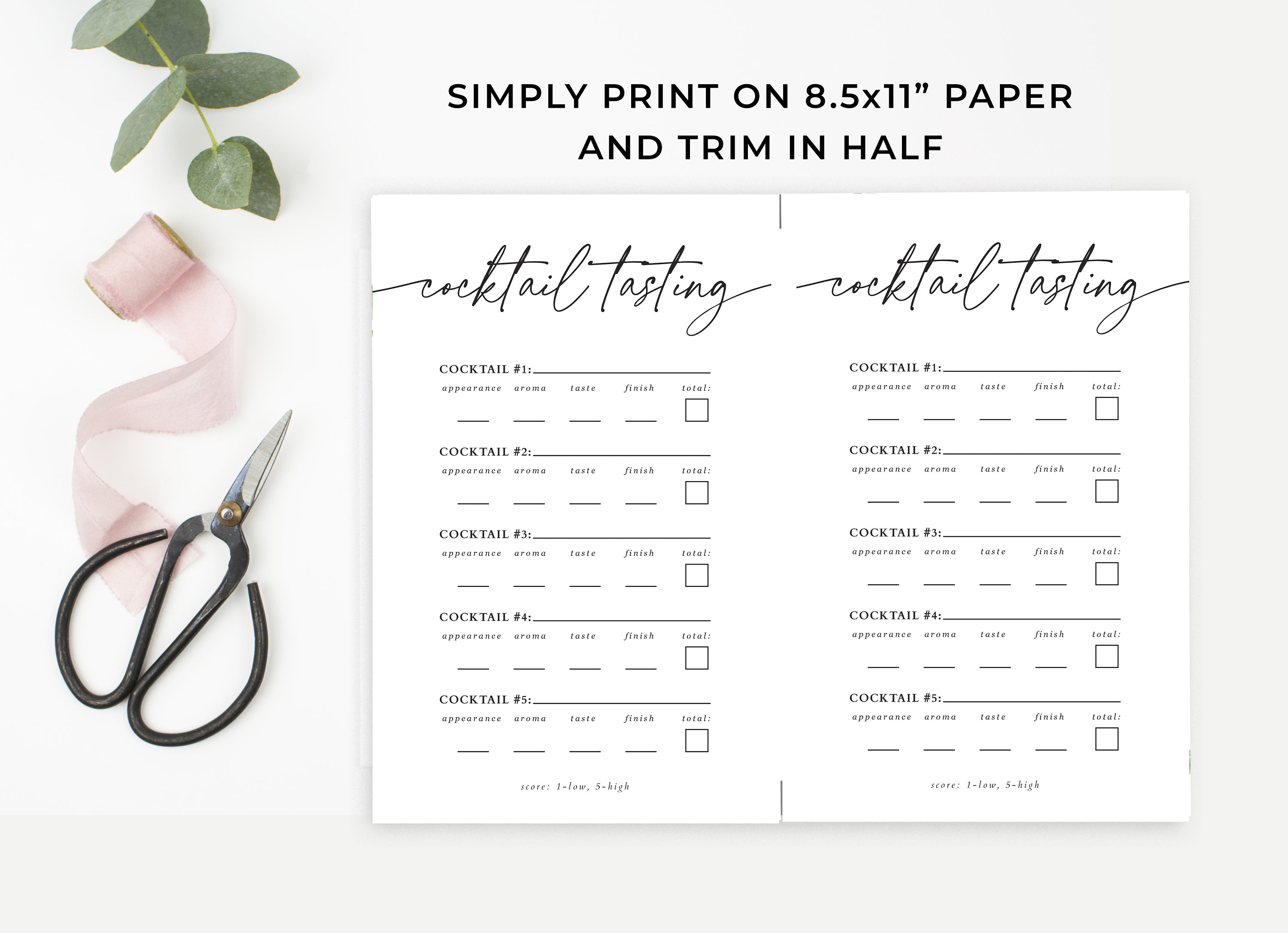 Cocktail Tasting Score Card, Cocktail Tasting Party Printable Sheet ...