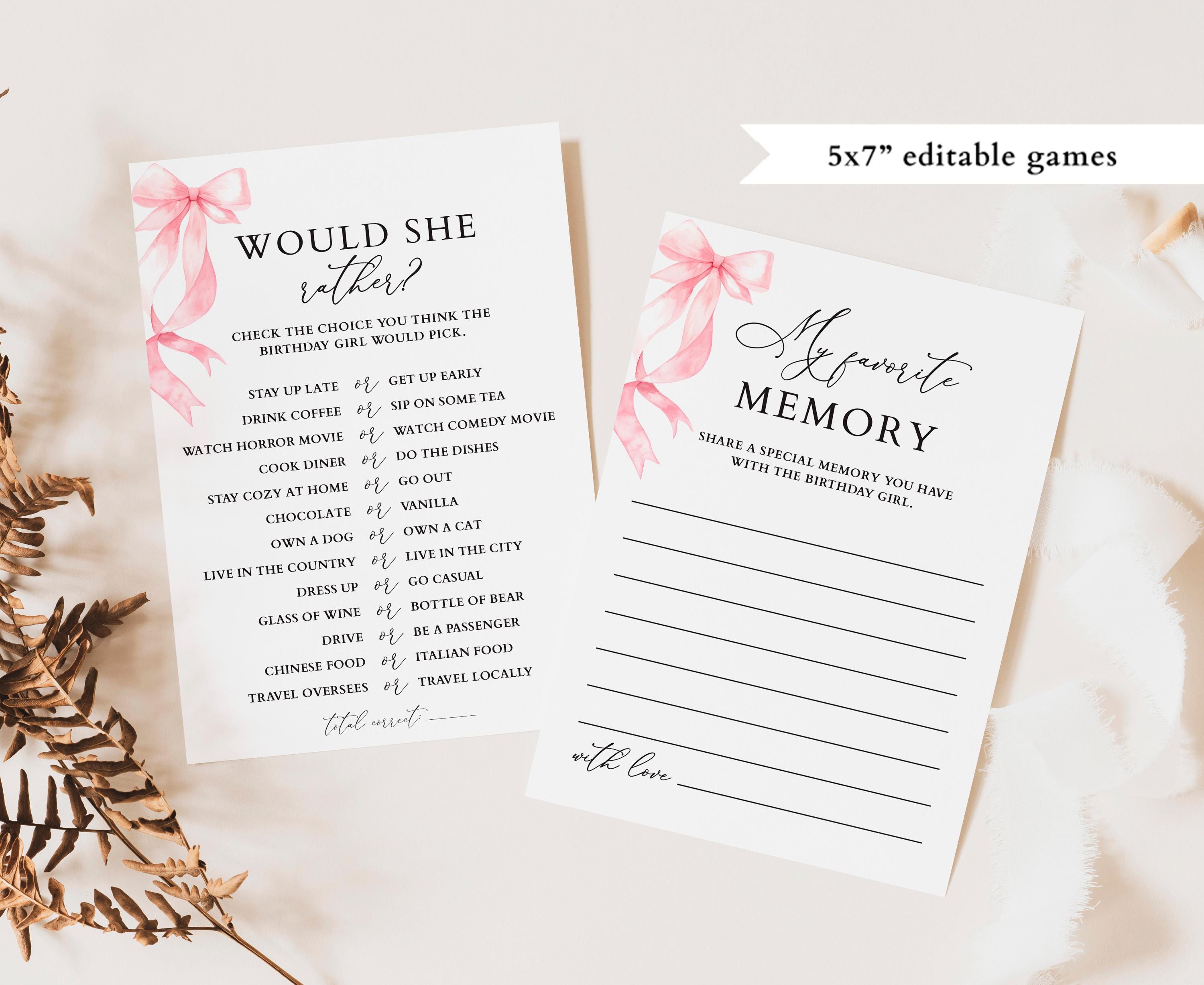 Birthday Games for Birthday Girl, Pink Bow Birthday Party Games Bundle ...