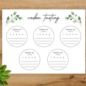 Vodka Tasting Sheet Printable Vodka Tasting Party Placemat - up to 5 ...