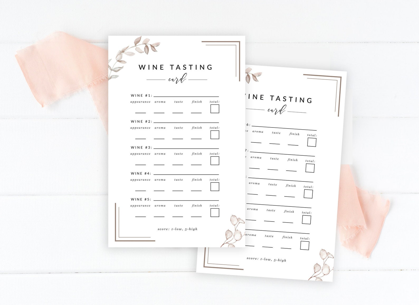Wine Tasting Cards Printable, Blind Wine Tasting Score Sheets, Elegant ...