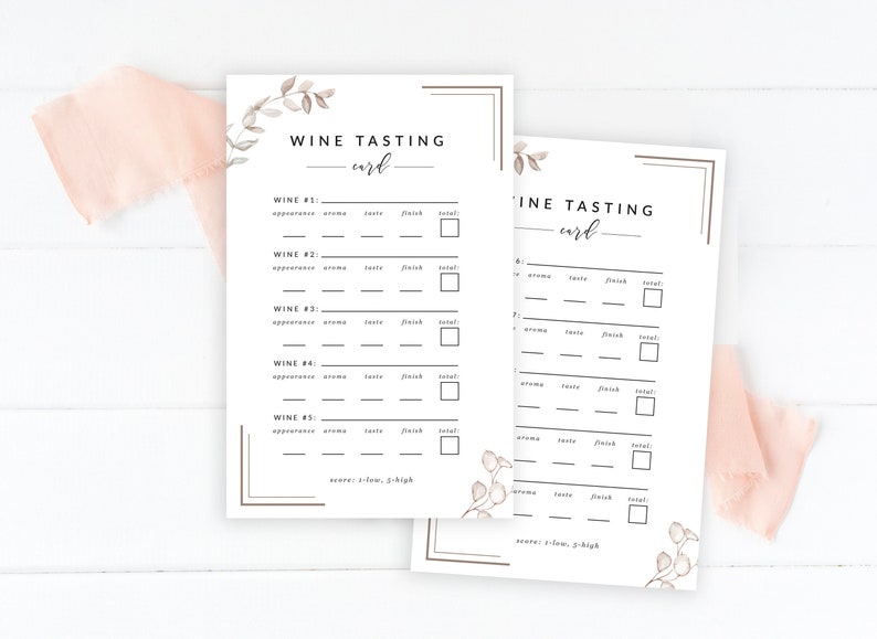 Wine Tasting Cards Printable, Blind Wine Tasting Score Sheets, Elegant ...