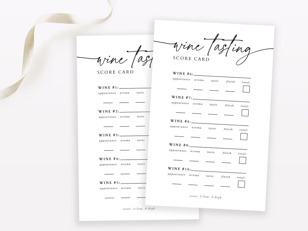Wine Tasting Score Cards for 10 Wines, Winery Wine Tasting Sheets ...