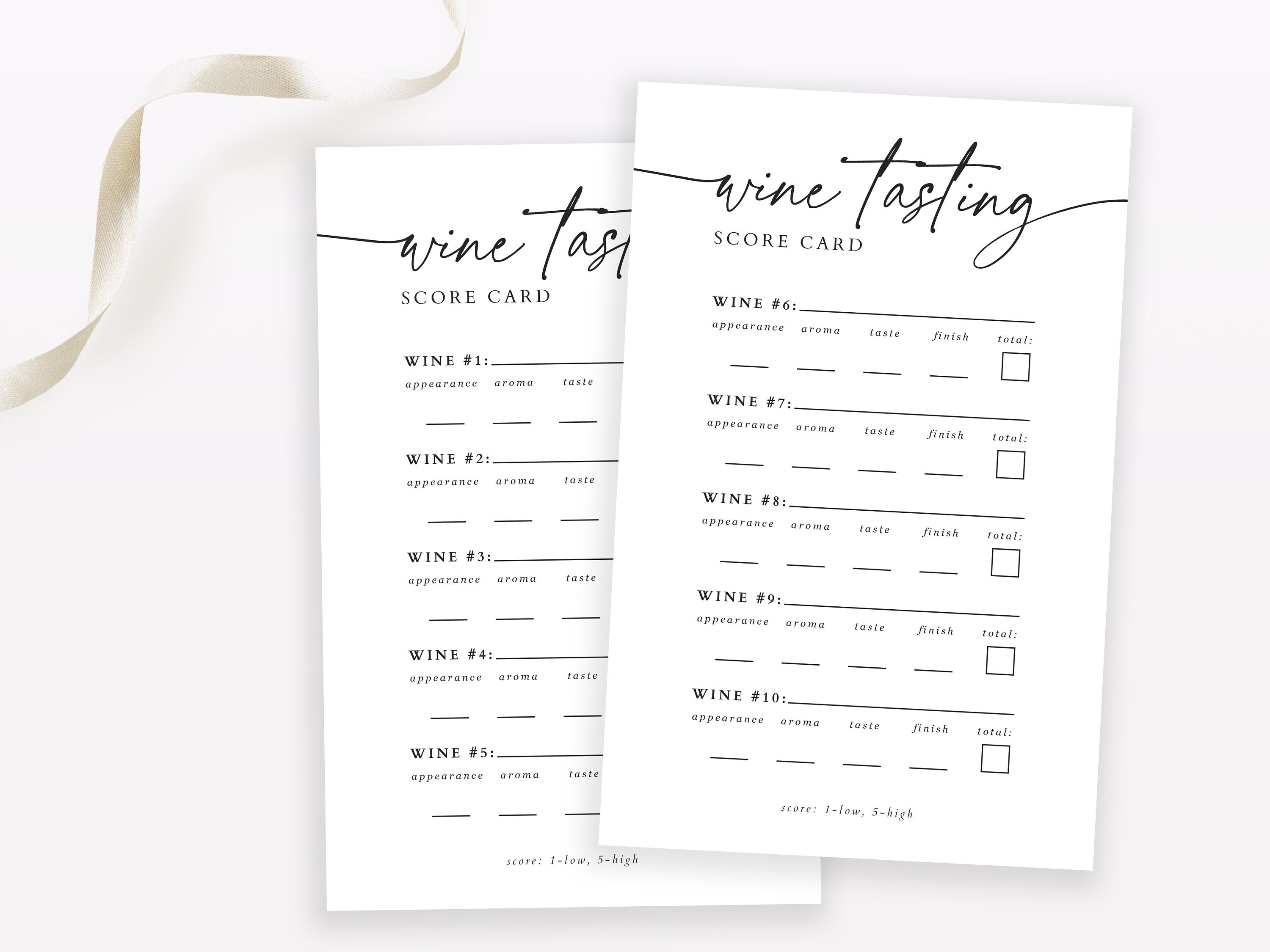 Wine Tasting Score Cards for 10 Wines, Winery Wine Tasting Sheets ...
