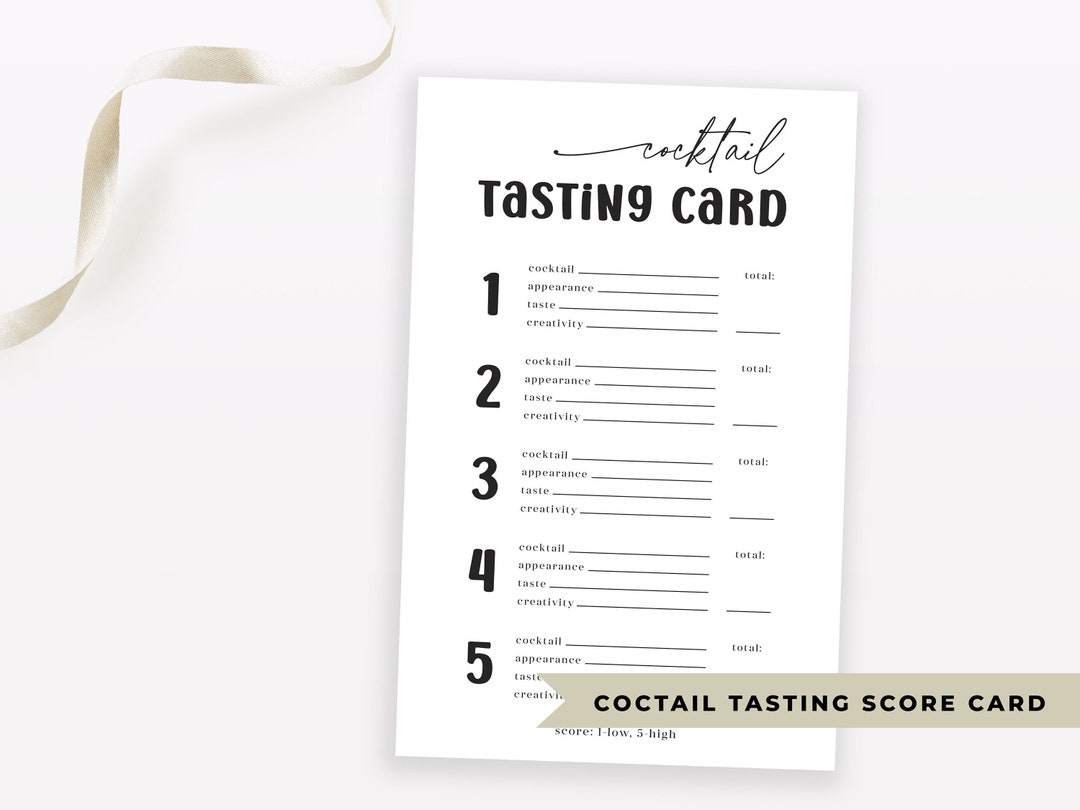 Cocktail Tasting Score Card - up to 5 Cocktails, Cocktail Tasting Party ...