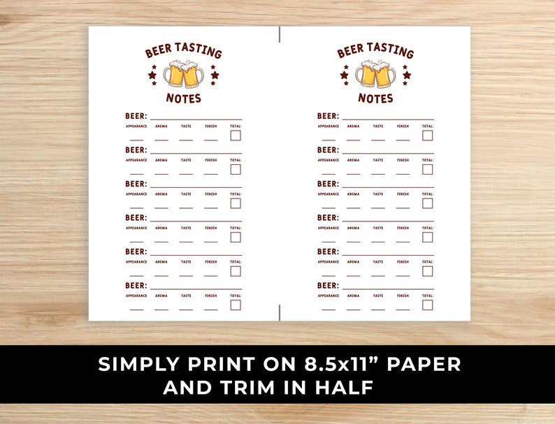 Beer Tasting Notes, Beer Tasting Party Score Card Printable, Rustic ...