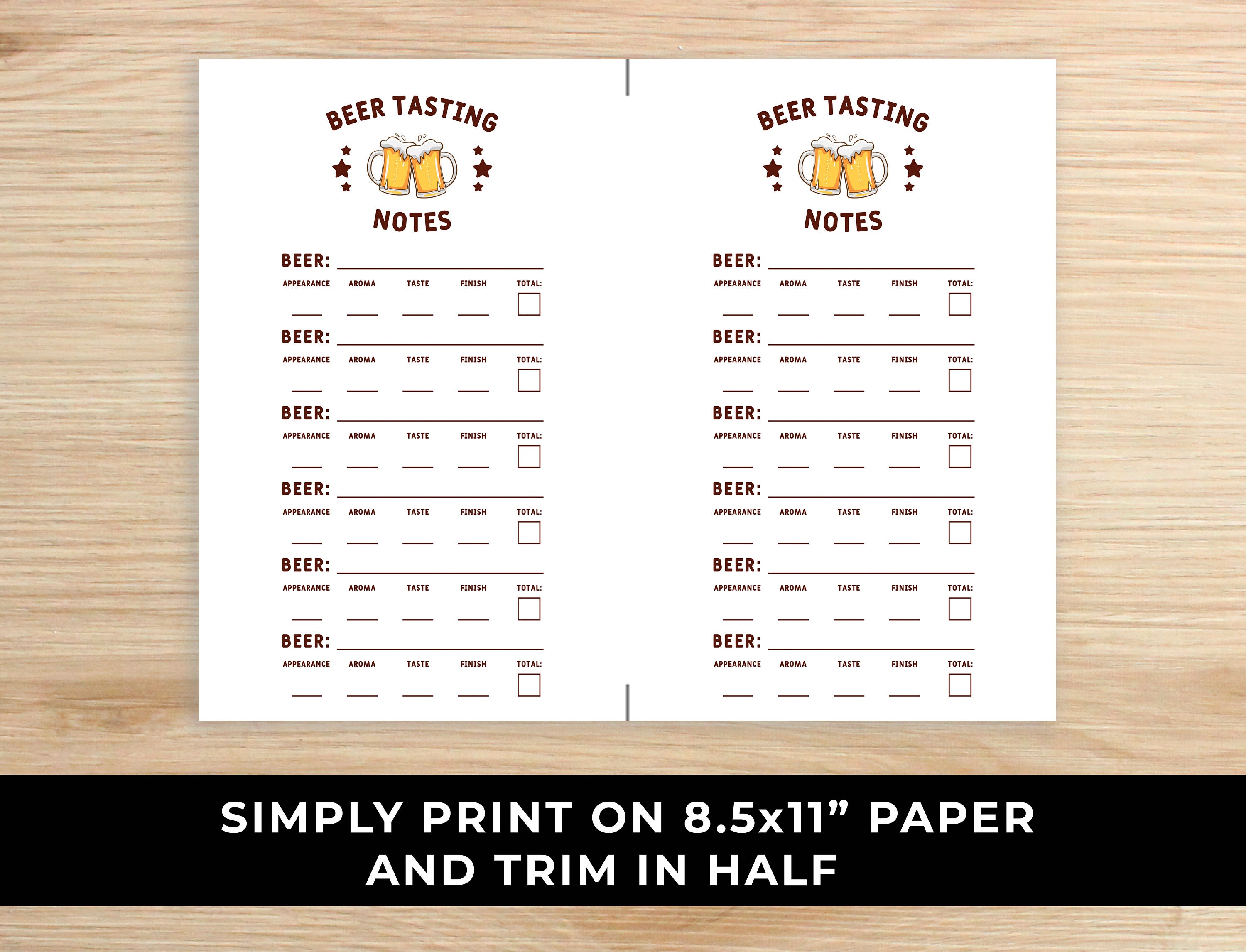 Beer Tasting Notes, Beer Tasting Party Score Card Printable, Rustic ...