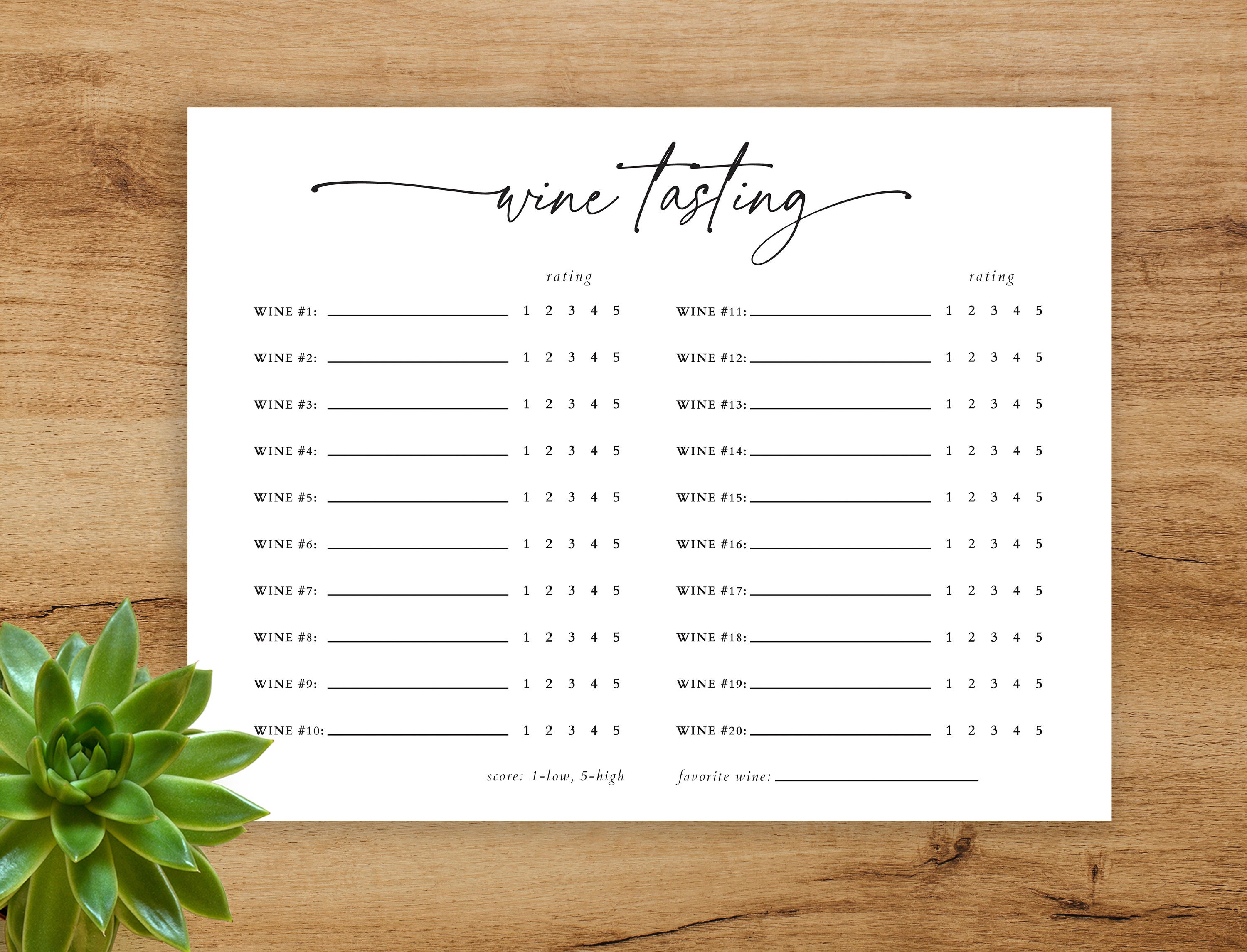 Wine Tasting Sheet for up to 20 Wines Blind Wine Tasting - Etsy