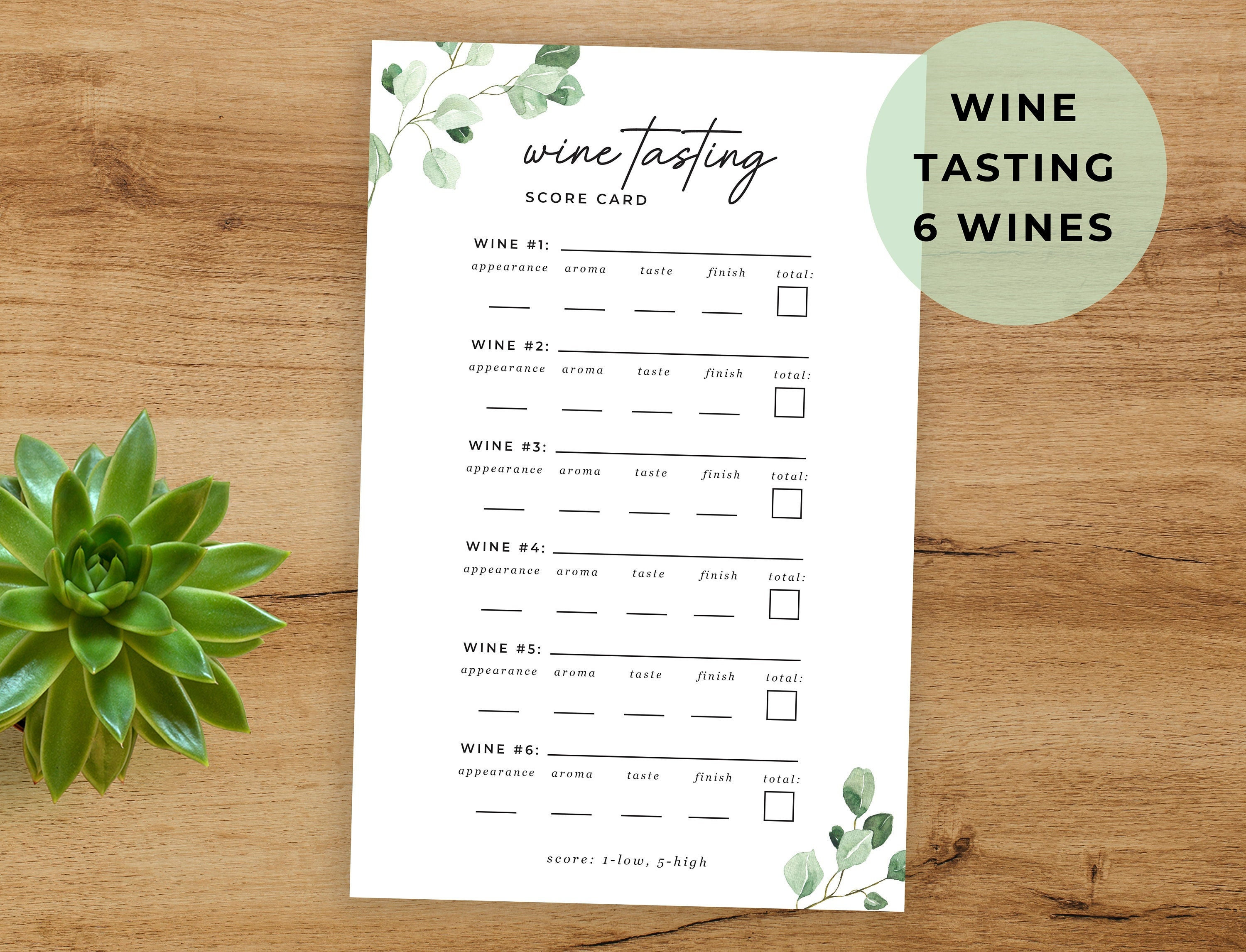 Wine Tasting Cards, Printable Wine Tasting Party Card for 6 Wines ...