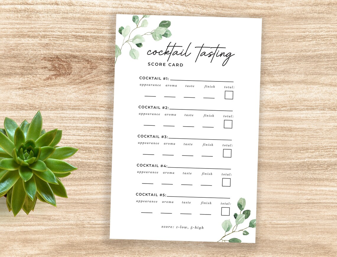 Cocktail Tasting Score Sheet, Cocktail Tasting Party Placemat, Cocktail ...