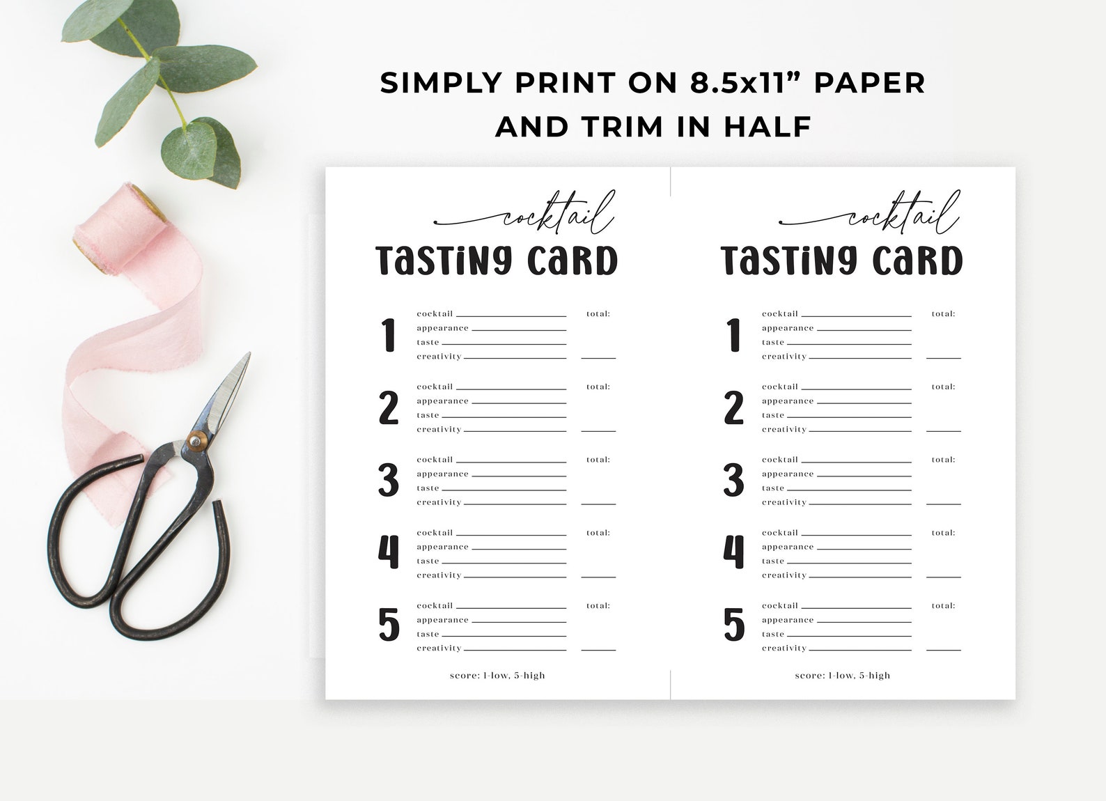 Printable Cocktail Tasting Scorecards up to 10 Cocktails, Cocktail ...