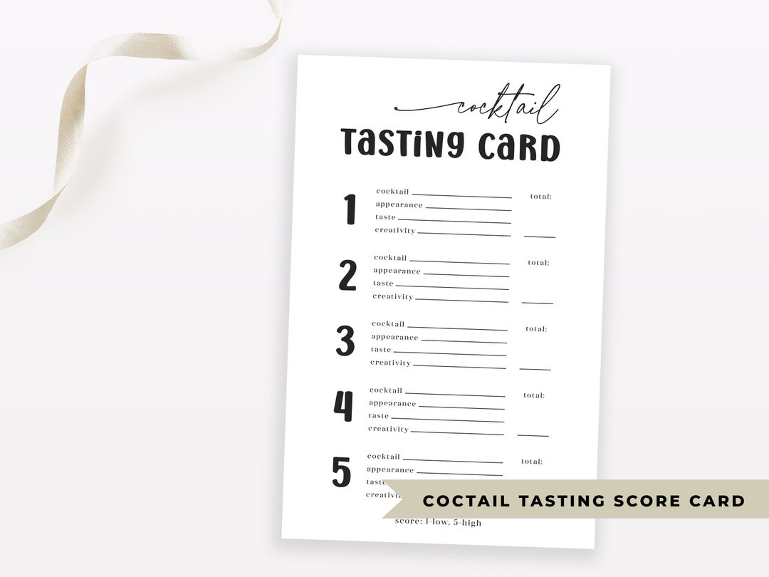 Cocktail Tasting Score Card up to 5 Cocktails, Cocktail Tasting Party ...