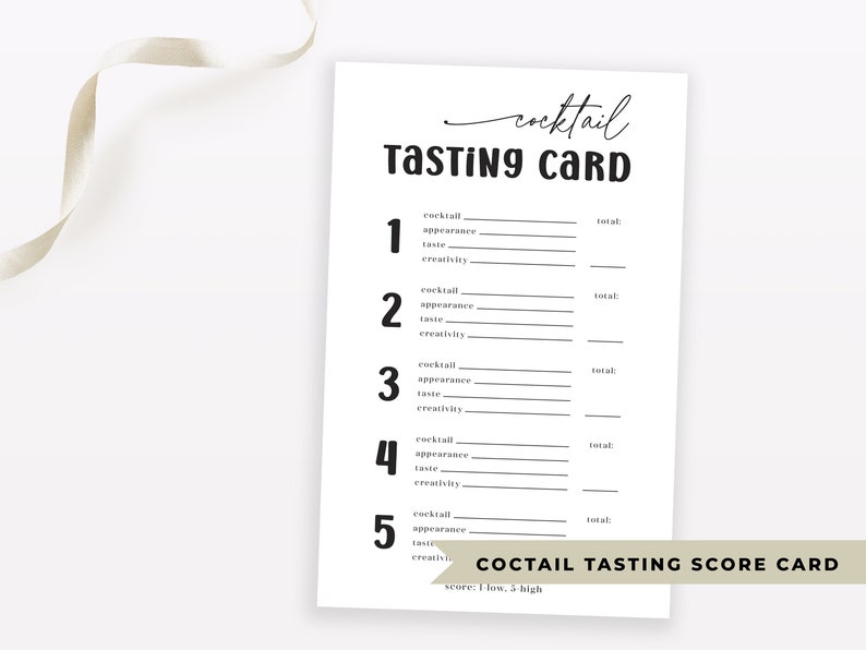 Cocktail Tasting Score Card up to 5 Cocktails Cocktail - Etsy