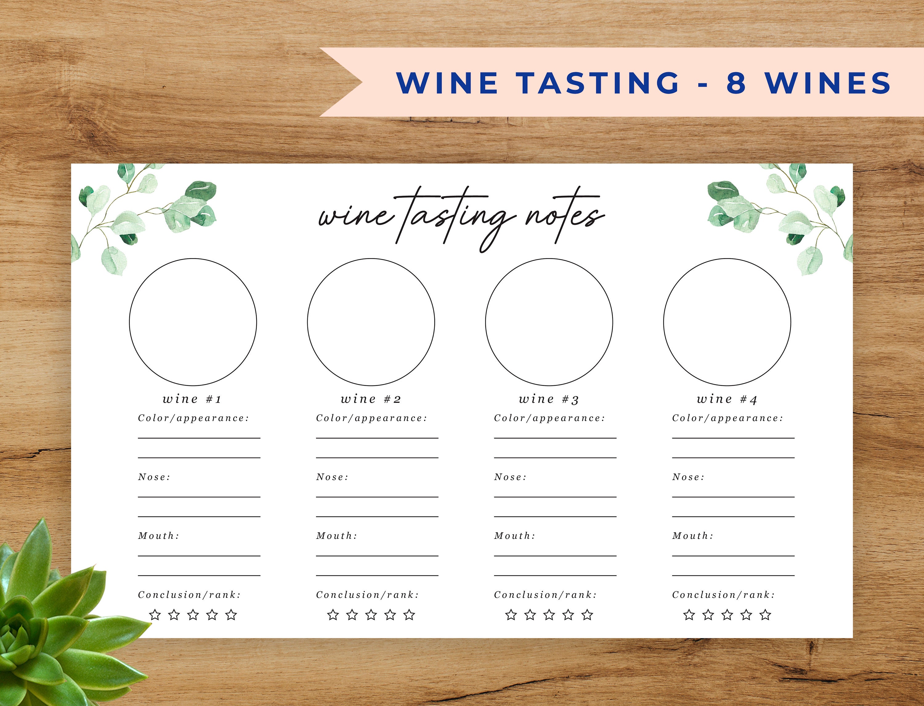 Printable Wine Tasting Cards for 10 Wines Rustic Wine Tasting Party ...
