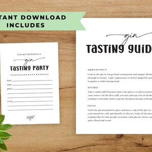 Gin Tasting Party Kit, Rustic Gin Tasting Cards and Sign, Gin Tasting ...
