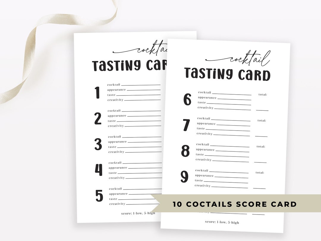 Printable Cocktail Tasting Scorecards - up to 10 Cocktails, Cocktail ...
