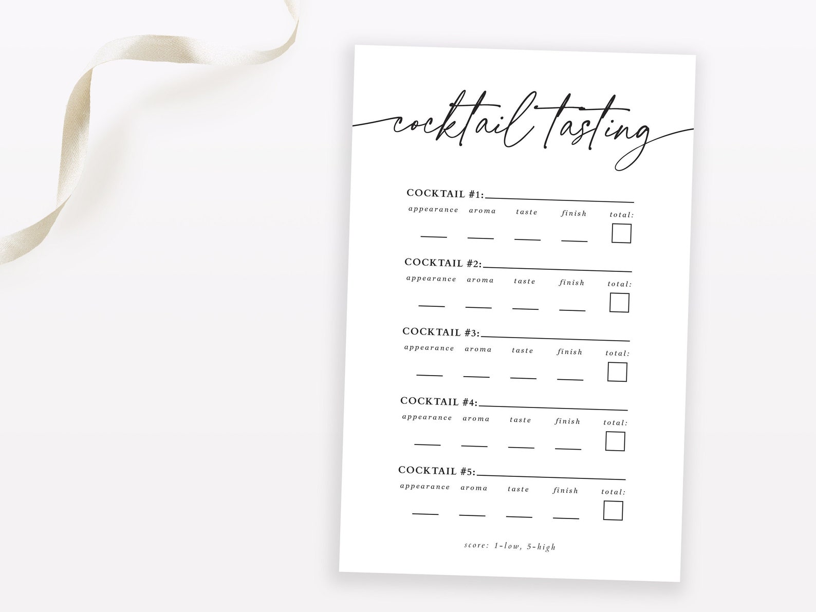 Cocktail Tasting Score Card, Cocktail Tasting Party Printable Sheet ...