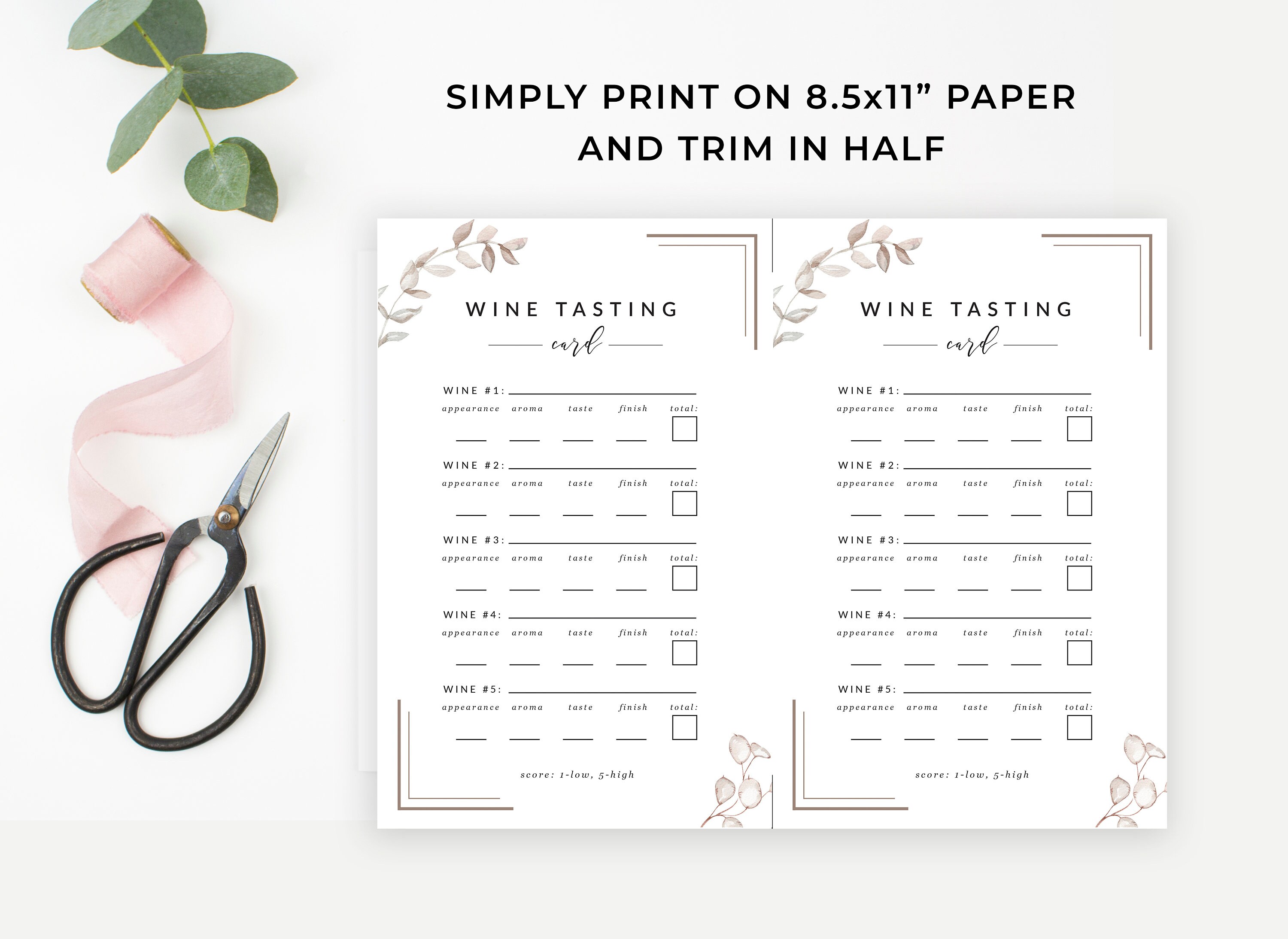 Wine Tasting Cards Printable, Blind Wine Tasting Score Sheets, Elegant ...