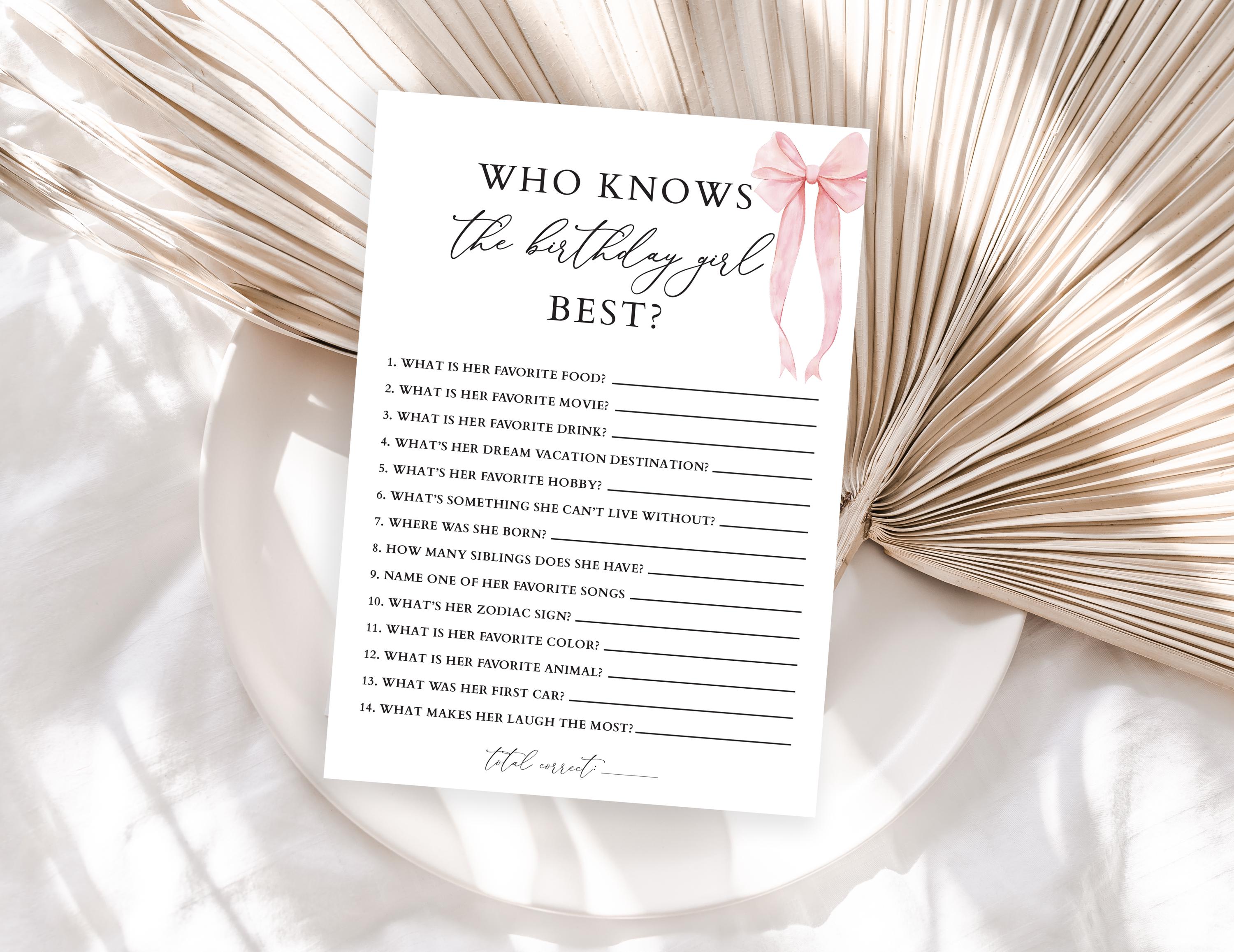 Birthday Games for Birthday Girl, Pink Bow Birthday Party Games Bundle ...