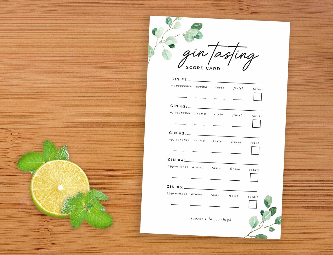 Gin Tasting Score Card Printable Gin Tasting Party Gin Home Party Idea ...