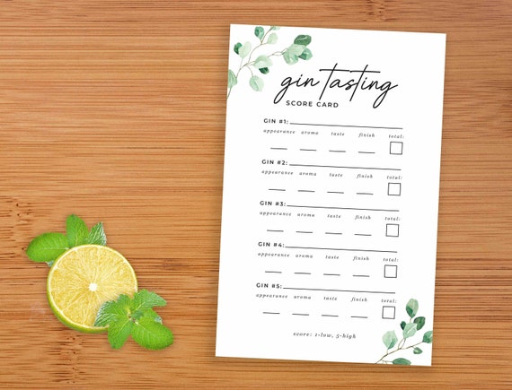 Gin Tasting Score Card Printable Gin Tasting Party Gin Home - Etsy