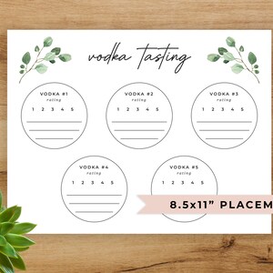 Vodka Tasting Sheet Printable Vodka Tasting Party Placemat - up to 5 ...