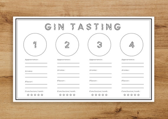 Gin Tasting Flight Score Mat Gin Tasting Placemat Printable - Etsy