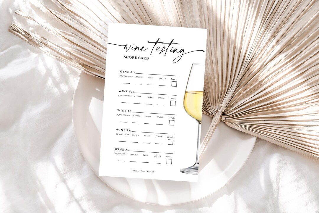 Wine Tasting Cards, Wine Tasting Score Card White Wine, Minimalistic ...