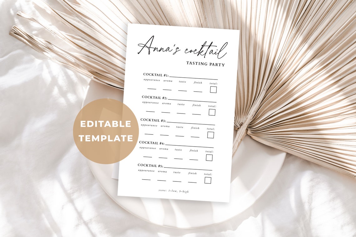 EDITABLE Cocktail Tasting Party Score Card Add Your Own Logo Cocktail ...