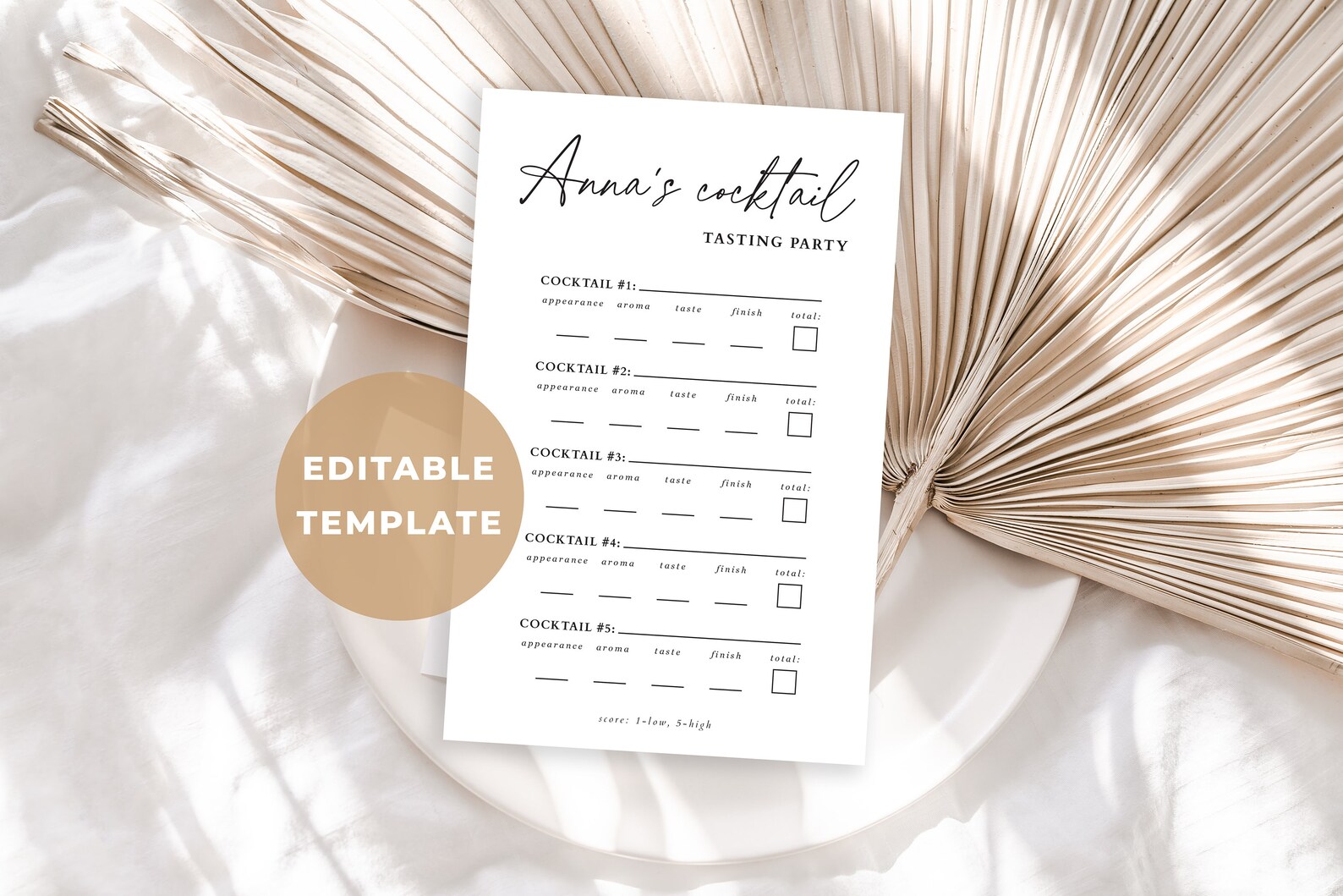 EDITABLE Cocktail Tasting Party Score Card Add Your Own Logo Cocktail ...