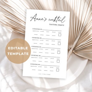 EDITABLE Cocktail Tasting Party Score Card Add Your Own Logo Cocktail ...