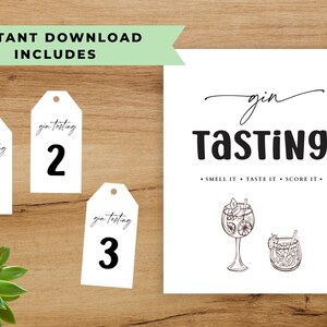 Gin Tasting Party Kit, Rustic Gin Tasting Cards and Sign, Gin Tasting ...