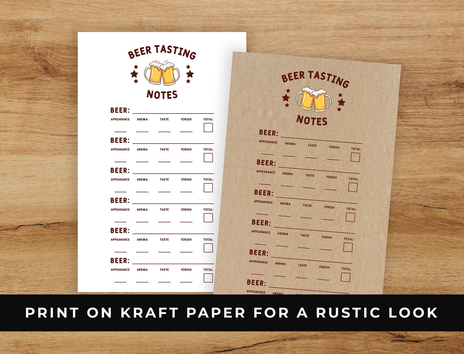 Beer Tasting Notes, Beer Tasting Party Score Card Printable, Rustic ...