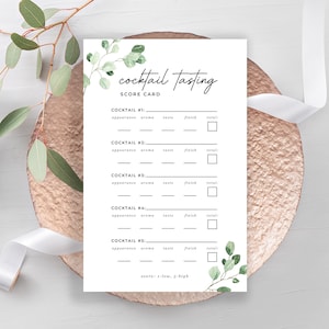 Cocktail Tasting Scorecard Printable, Cocktail Tasting Sheet, Bridal ...