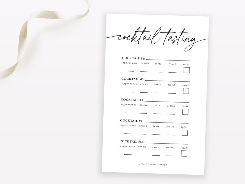 Cocktail Tasting Scorecard Printable, Cocktail Tasting Sheet, Bridal ...