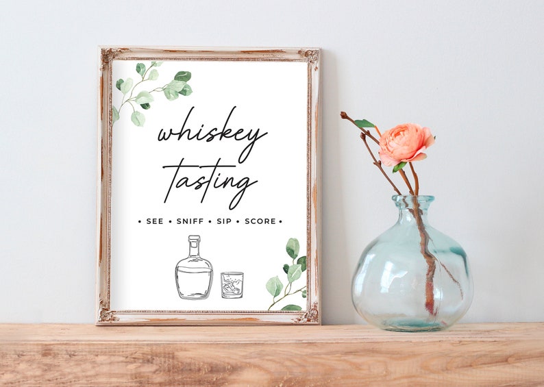 Whiskey Tasting Party Sign, Welcome to Whiskey Tasting, Greenery Printable Banner - Etsy