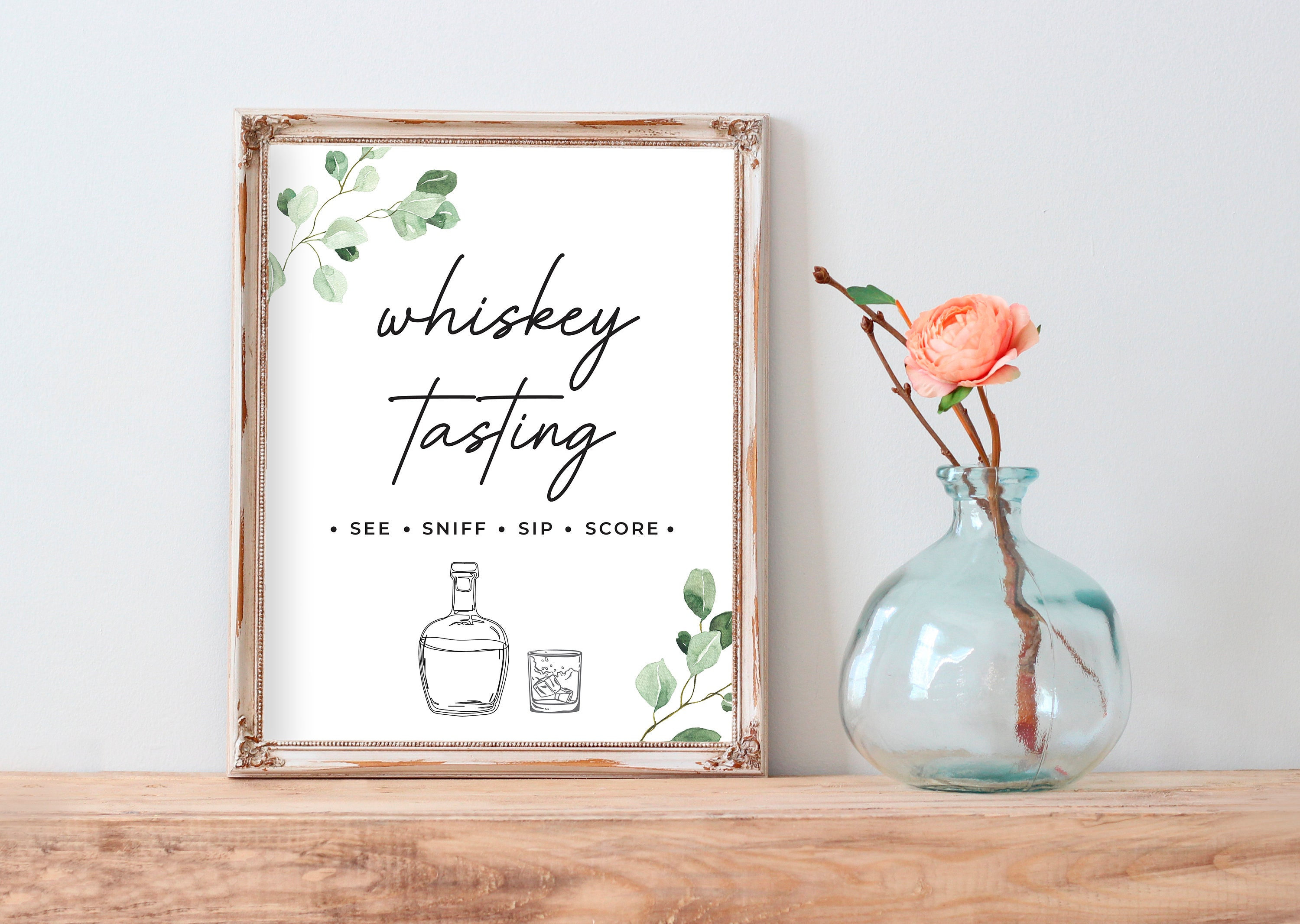 Whiskey Tasting Party Sign, Welcome to Whiskey Tasting, Greenery ...