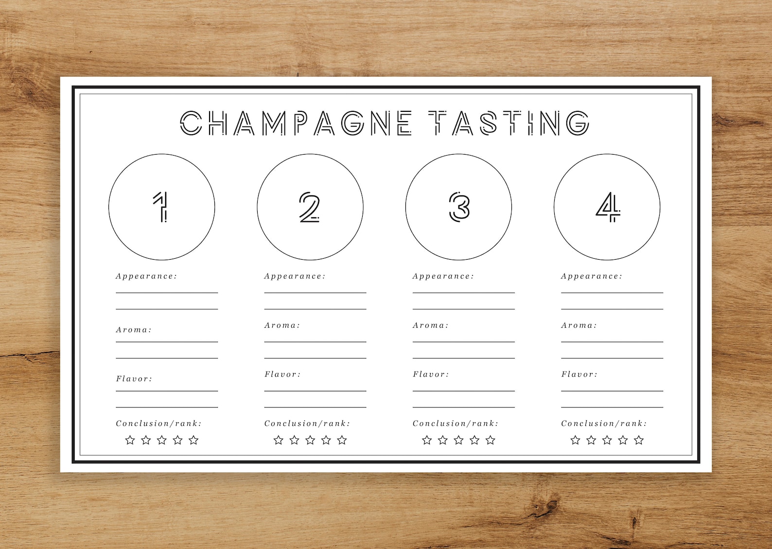 Champagne Tasting Sheet, Printable Champagne Tasting Score Placemat ...