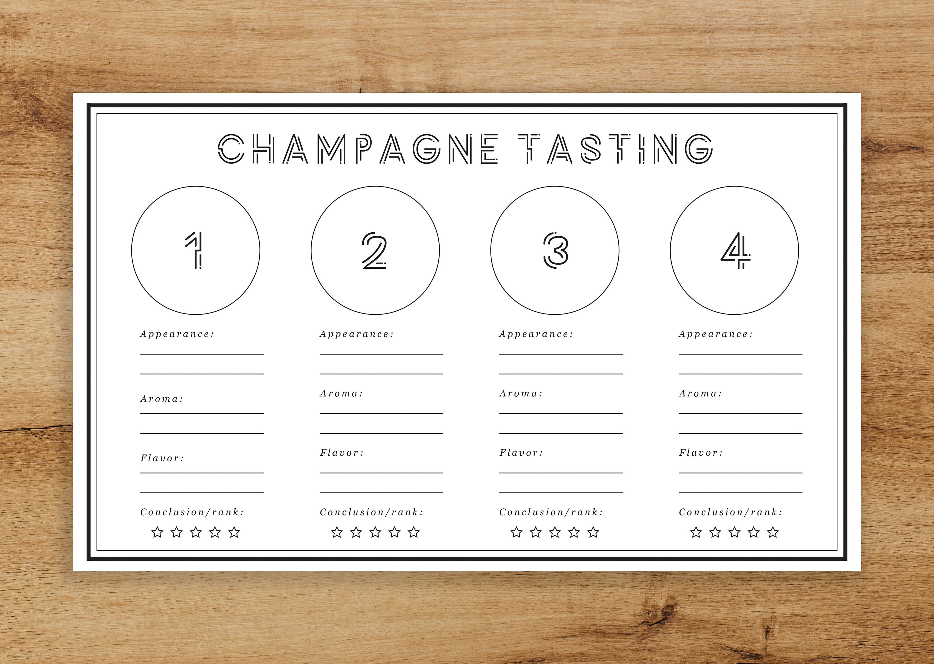 Champagne Tasting Sheet, Printable Champagne Tasting Score Placemat ...