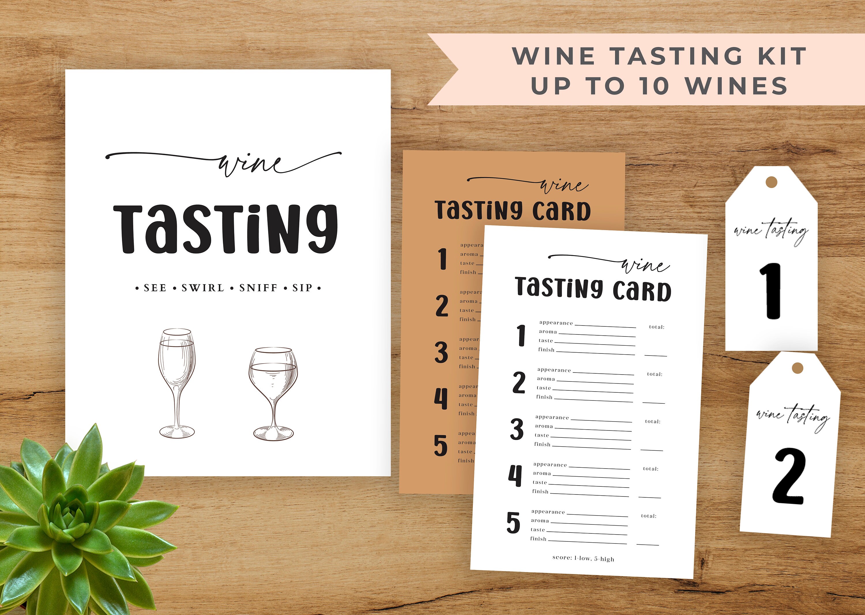 Wine Tasting Party Kit, Rustic Wine Tasting Cards and Sign, Wine ...