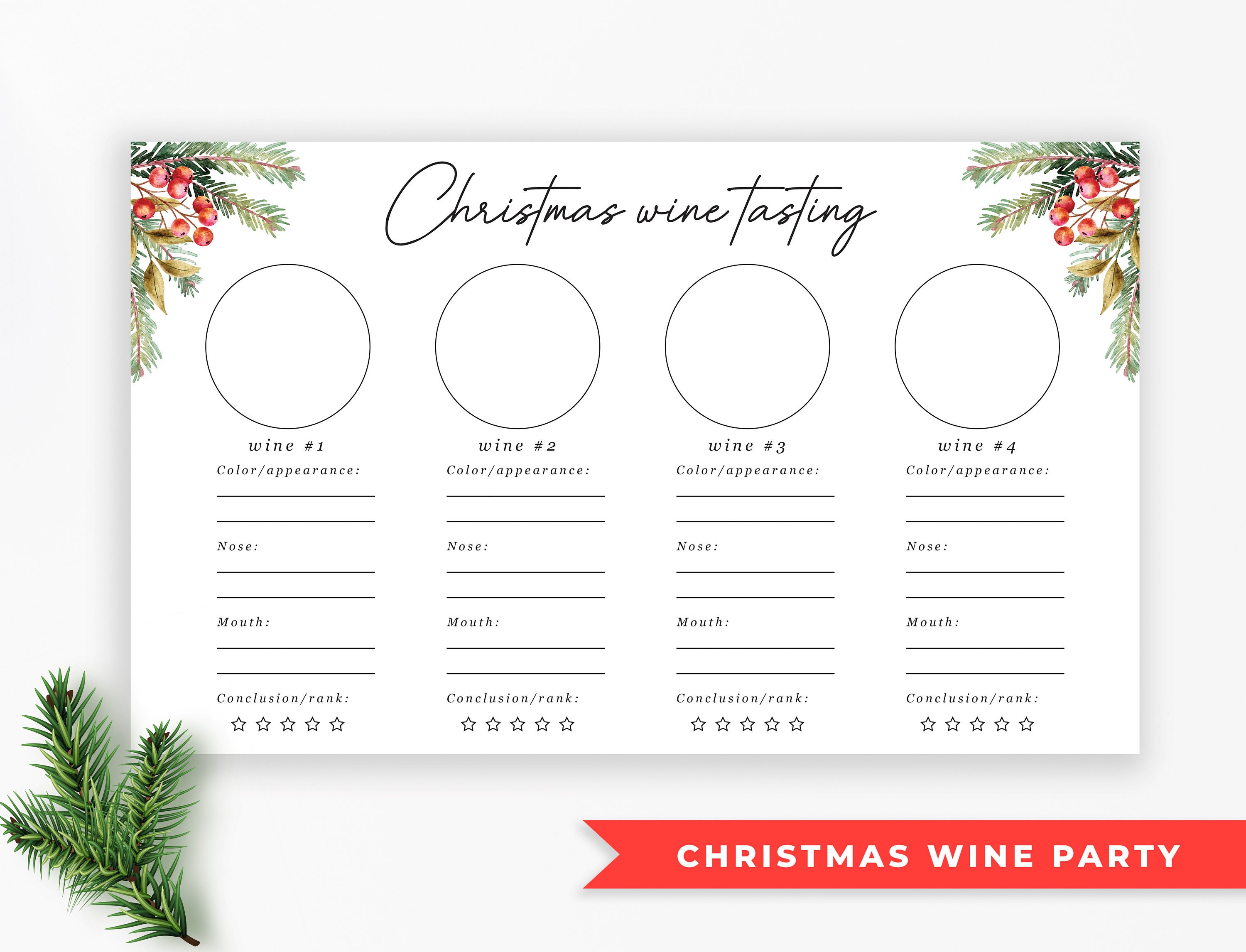Christmas Wine Tasting Sheets, Blind Wine Tasting Party Placemat up to ...