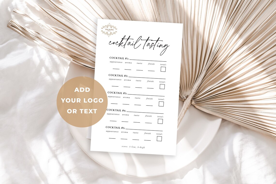 EDITABLE Cocktail Tasting Party Score Card Add Your Own Logo Cocktail ...