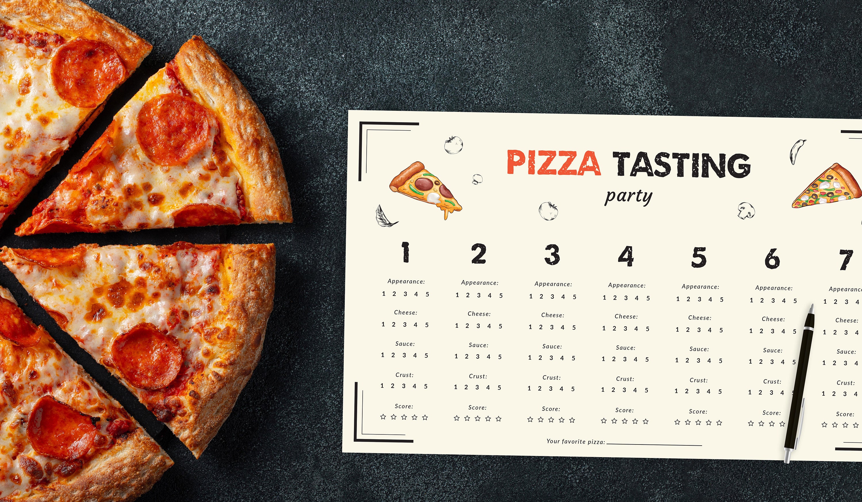 Pizza Tasting Placemat Printable - up to 7 Pizza Tasting, Family Pizza ...