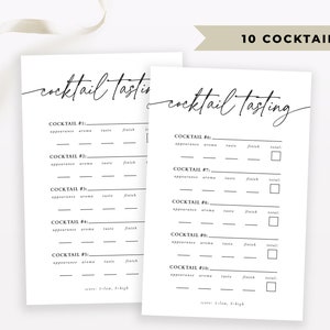 Printable Cocktail Tasting Scorecards - up to 10 Cocktails, Cocktail ...
